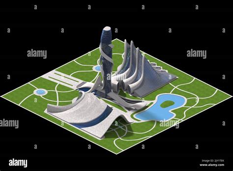 Futuristic Architecture 3d Model For A Tiled Game Rendered In Dimetric