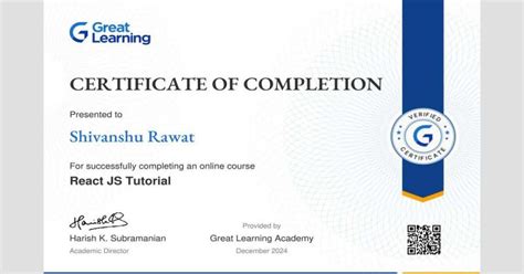 react js tutorial course completion certificate for shivanshu rawat shivanshu rawat