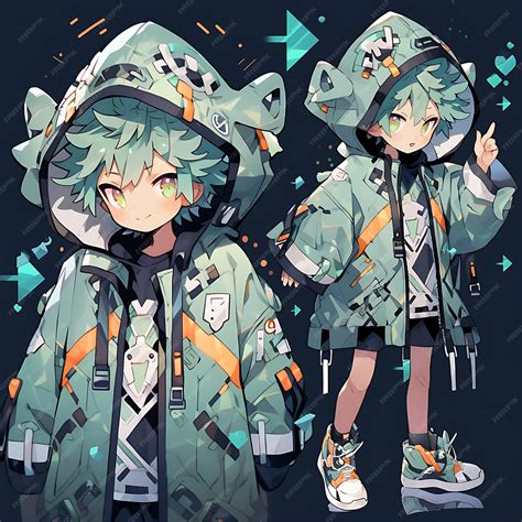 Premium Photo Character Anime Of Male Chibi Kawaii Hacker Fashion Matrix Green Binary Code Cu