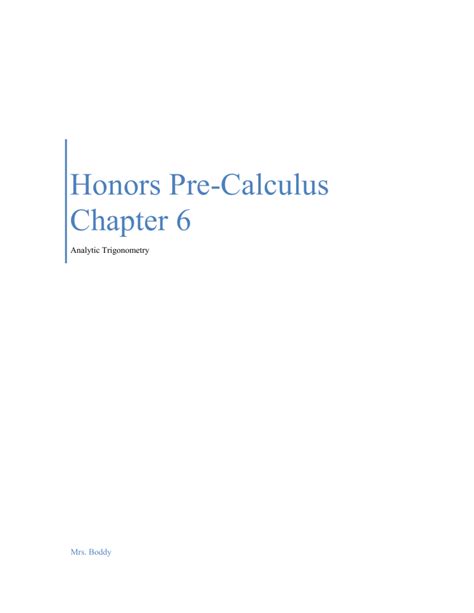Honors Pre Calculus Analytic Trigonometry Chapter 6
