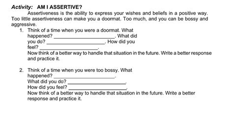 Activity Am I Assertive Assertiveness Is The Studyx