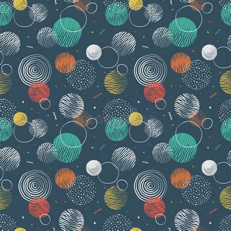 Hand Drawn Doodle Circles Seamless Pattern Abstract Repeat Background Great For Textiles