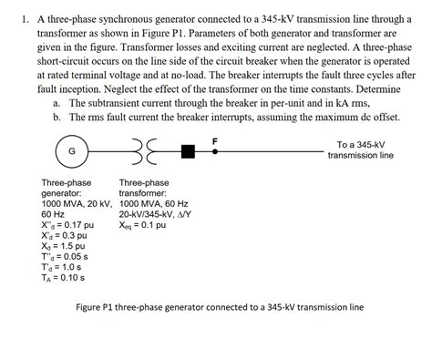 Solved A Three Phase Synchronous Generator Is Connected To A 345 Kv Transmission Line Through A