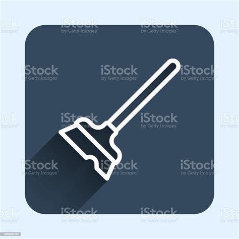 긴 그림자 배경으로 격리 된 흰색 줄 걸레 아이콘 청소 서비스 개념 파란색 정사각형 버튼 벡터 가사 집안일에 대한 스톡 벡터 아트 및 기타 이미지 Istock