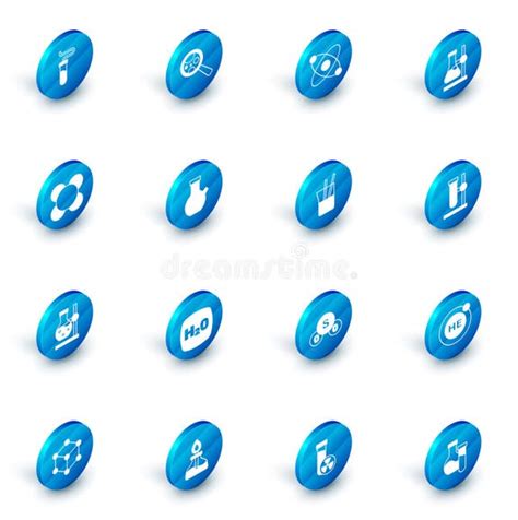 Set Microorganisms Under Magnifier Atom Test Tube Flask On Stand Molecule And Laboratory