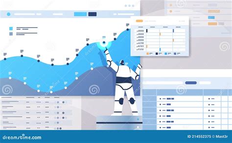 Modern Robot Analyzing Statistics Graph Financial Data Analyzing