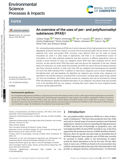 Pdf An Overview Of The Uses Of Per And Polyfluoroalkyl Substances Pfas