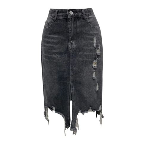 Badu Bg Ежедневна дънкова пола с дължина до коляното Дамска 2024 г Нова скъсана миди поли с