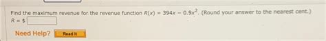 solved find the maximum revenue for the revenue function