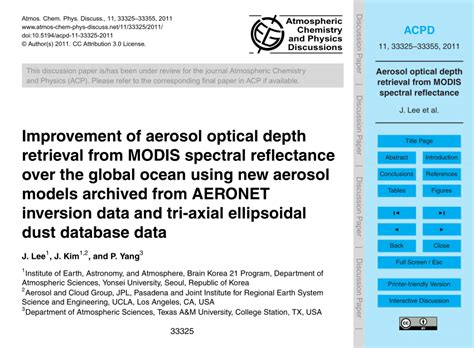 Pdf Improvement Of Aerosol Optical Depth Retrieval From Modis Spectral Reflectance Over The