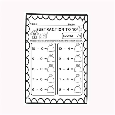 Subtraction To 5 And 10 Worksheets Display Score And Answers Pre K And K