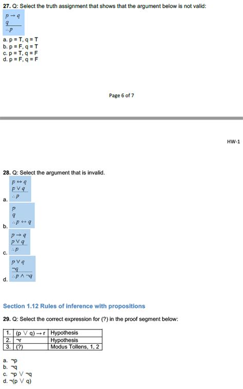 Solved 27 Q Select The Truth Assignment That Shows That