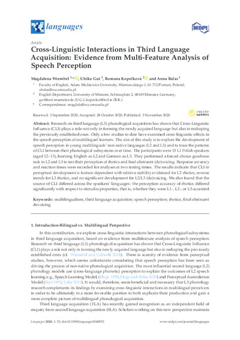 Pdf Cross Linguistic Interactions In Third Language Acquisition