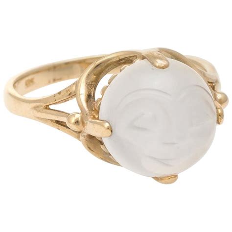Man In The Moon Face Ring Vintage Moonstone 10 Karat Gold Celestial
