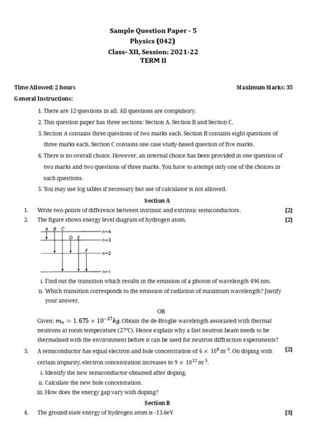 Physics Sample Question Paper Download Free Pdf Atomic Nucleus Photon
