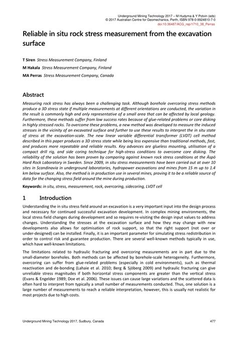 Pdf Reliable In Situ Rock Stress Measurement From The Excavation Surface