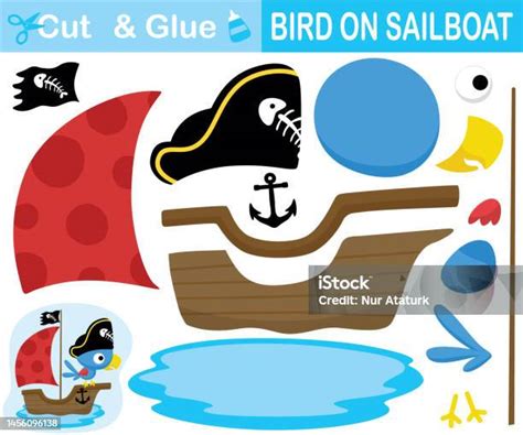 범선에 해적 모자를 쓴 귀여운 새 아이들을위한 교육 종이 게임 컷 아웃 및 접착 벡터 만화 그림 0명에 대한 스톡 벡터 아트 및 기타 이미지 Istock