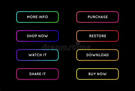 vector set of modern neon app or game buttons stock vector