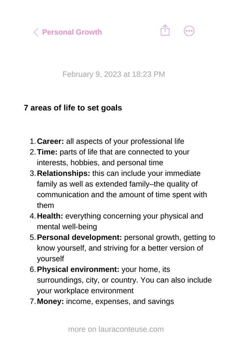 A White Background Pin That Says 7 Areas Of Life To Set Goals Personal