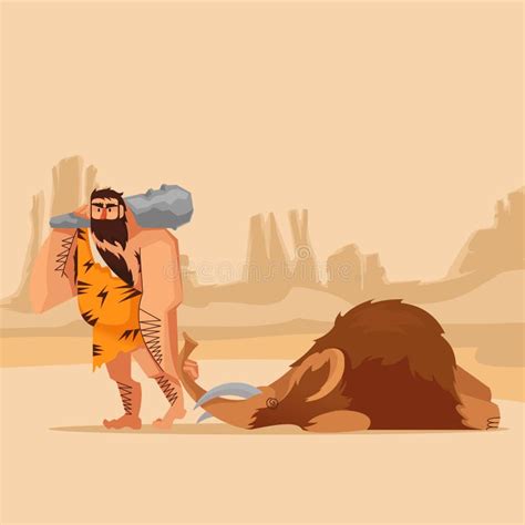 cartoon color character person primitive caveman concept vector stock