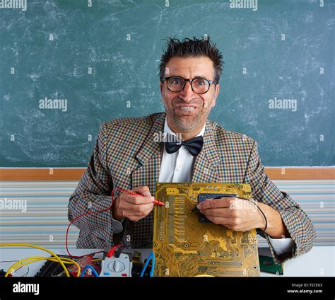 Nerd Electronics Technician Retro Teacher Silly Expression Working In