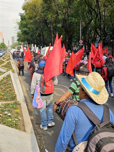 March Of Workers To Protest For Their Labor Rights On Paseo De La Reforma Avenue In Cdmx