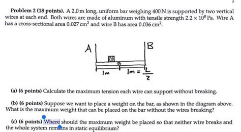Solved Problem 2 18 Points A 2 0 M Long Uniform Bar W