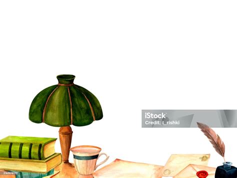 빈티지 쓰기 용품 잉크 편지 봉투 골동품 전등갓 카드 초대장 배너 템플릿 포장 및 제품 라벨에 인쇄하기위한 수채화 손으로 그린 구성 고대의에 대한 스톡 벡터 아트 및 기타