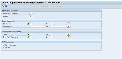 CXEUB SAP Tcode ECCS EURO Additional Financial Data