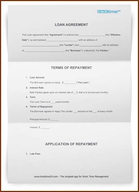 Word Printable Loan Agreement Template Form Resume Examples A Yn DgE B