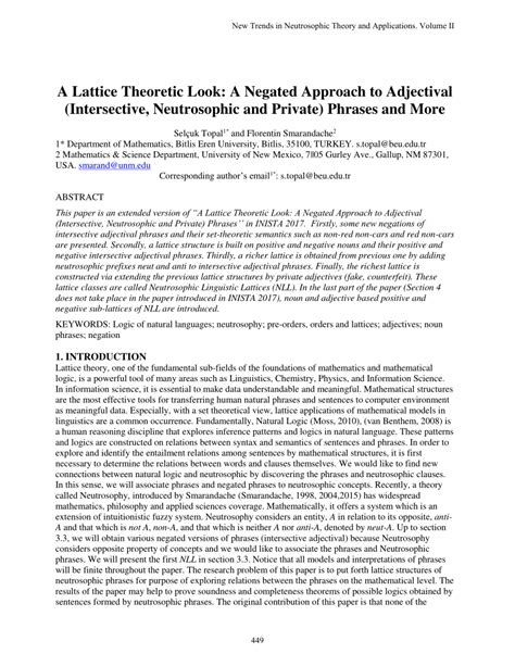 Pdf A Lattice Theoretic Look A Negated Approach To Adjectival Intersective Neutrosophic And
