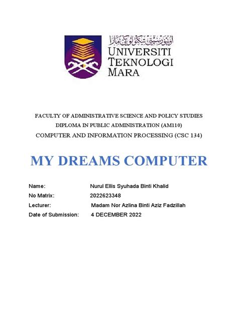 Csc134 Assigment My Dream Computer Pdf Hearing Aid Inputoutput