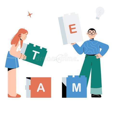 Colleagues Constructing Team Blocks In Flat Vector Illustration Symbolizing Teamwork Business