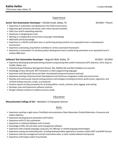 Test Automation Developer Resume Samples Velvet Jobs
