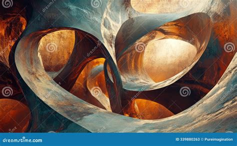 Abstract Metallic Structure With Interlocking Arcs And Curved Cavities
