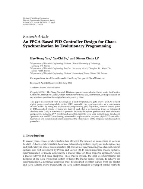 Pdf An Fpga Based Pid Controller Design For Chaos Synchronization By Evolutionary Programming