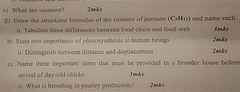 Solved What Are Isomers 2mks β Draw The Structural Formulae Of The Isomers Of Pentane C