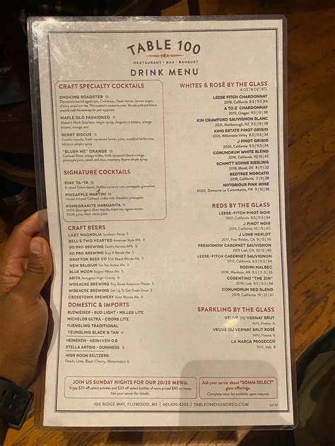 Table 100 Menu Updated October 2025