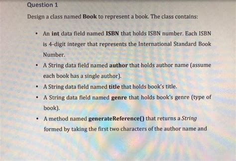 Solved Question 1 Design A Class Named Book To Represent A