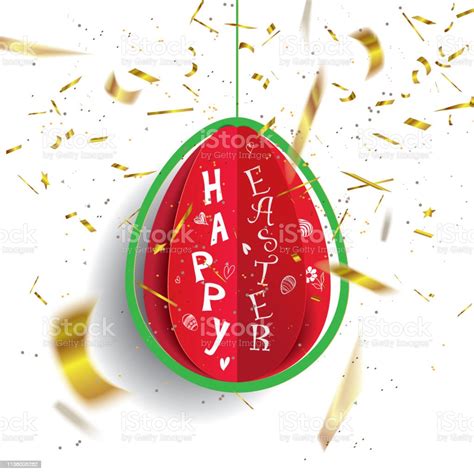 행복 한 부활절 개념텍스트와 Bokeh 색종이 흰색 배경에 고립 주위에 계란 모양의 종이 아트 스타일에서 만든 종이 접기 개념에