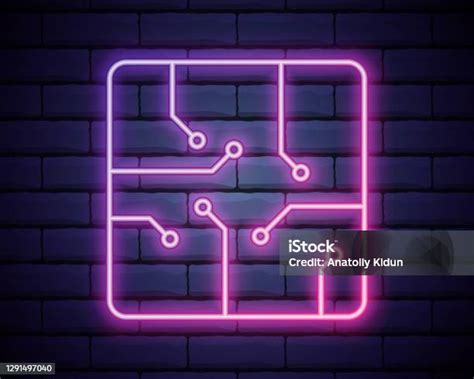 마이크로 칩 전자 장치 아이콘 네온 스타일 아이콘의 아티컬 요소 웹 사이트 웹 디자인 모바일 앱 정보 그래픽을위한 간단한 아이콘 Cpu에 대한 스톡 벡터 아트 및 기타