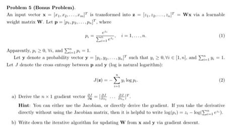 Problem 5 Bonus Problem An Input Vector X S1