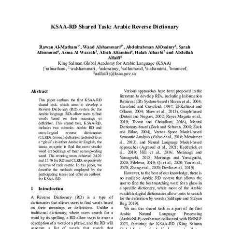 Ksaa Rd Shared Task Arabic Reverse Dictionary Acl Anthology