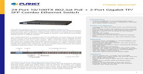 Pdf 2 Port Gigabit Tp Sfp Combo Ethernet Switch …switch 1 Fgsw 2622vhp 1 24 Port 10 100tx