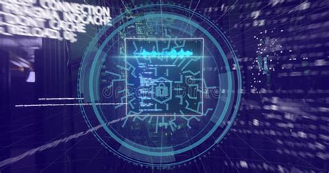 Image Of Digital Security Concept With Futuristic Lock Icon And Data Flow Visualization Stock