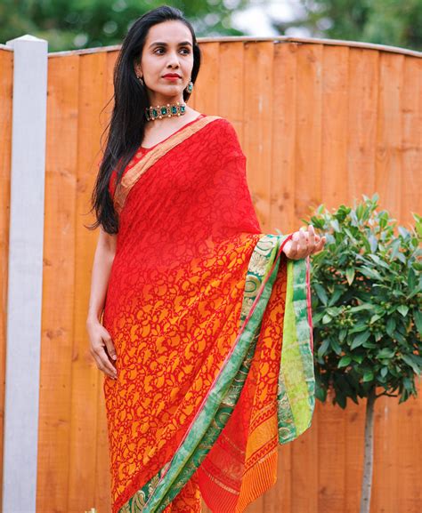 Orange And Red Saree Saree Hire Store