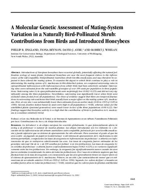 Pdf A Molecular Genetic Assessment Of Mating System Variation In A Naturally Bird Pollinated