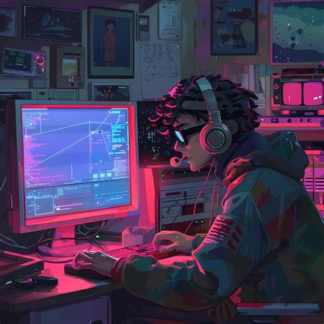 Premium Photo Programmer Working Late Night In Hightech Setup