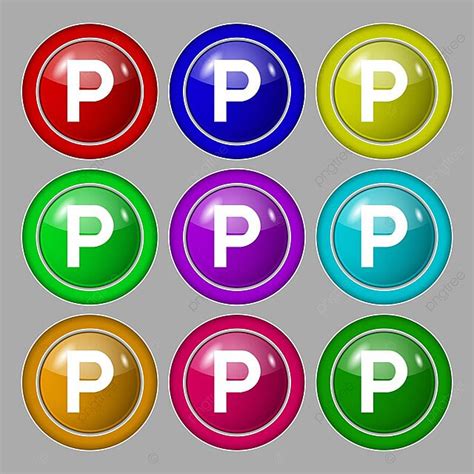 Vector Set Of Nine Colourful Round Buttons With Parking Symbol Icon