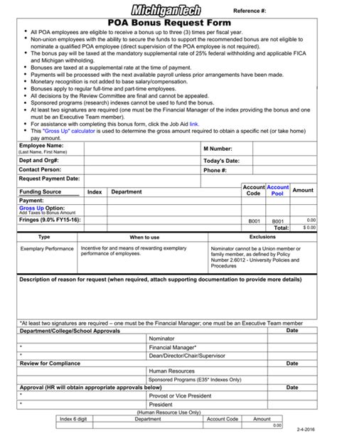 Poa Bonus Request Form